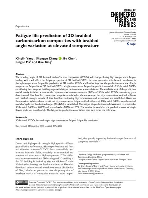 Pdf Fatigue Life Prediction Of 3d Braided Carboncarbon Composites With Braided Angle