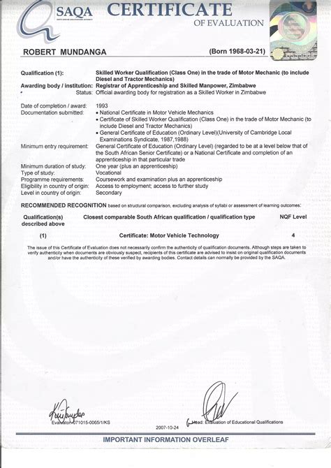 Saqa Certificate Of Evaluation Pdf Saqa Certificate Of Evaluation Pdf