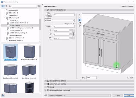 archicad 25 new casework object settings