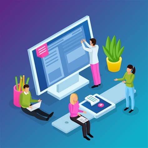 Free Vector Workspace Interfaces Isometric Composition