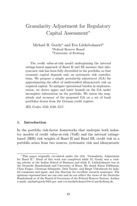 Pdf Granularity Adjustment For Regulatory Capital Assessment