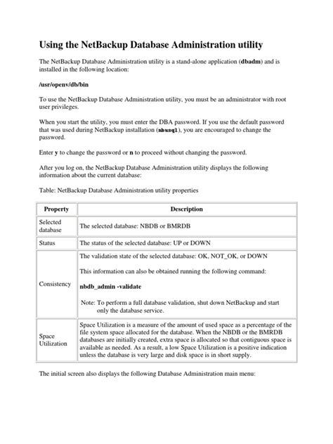 Using The Netbackup Database Administration Utility Pdf Databases