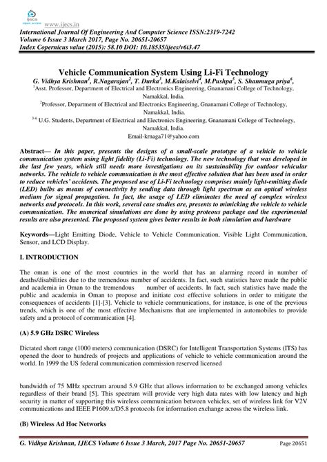 Pdf Vehicle Communication System Using Li Fi Technology