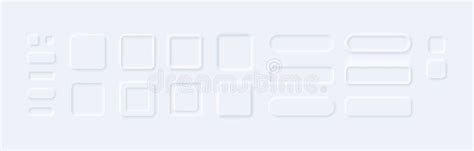 Rectangular White Neumorphism Buttons Convex Square Collection Stock
