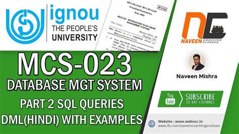 Dml Queriesinsertupdatedeleteselect Hindi Mcs023 Ignoubca Bca