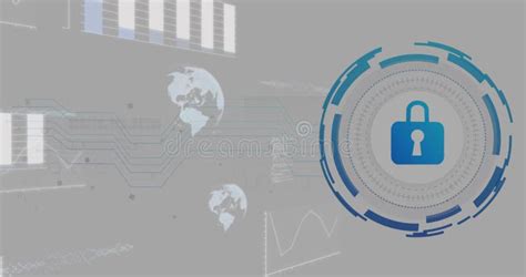 Cybersecurity Lock Icon Animation Over Global Data Network And Charts