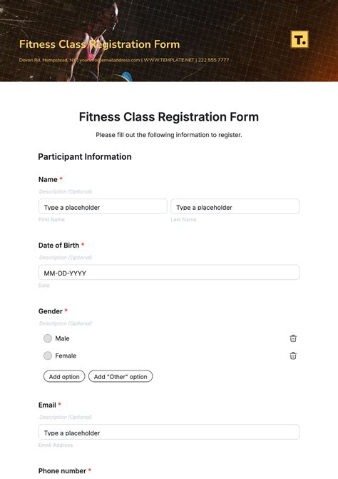 Free Fitness Class Registration Form Template To Edit Online