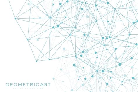 연결된 선과 점이 있는 기하학적 추상적 배경입니다 구조 분자 및 통신 설계를 위한 과학적 개념 의료 기술 과학 배경 벡터