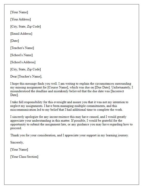 Letter Template For Missing Assignment Explanation Free Samples In