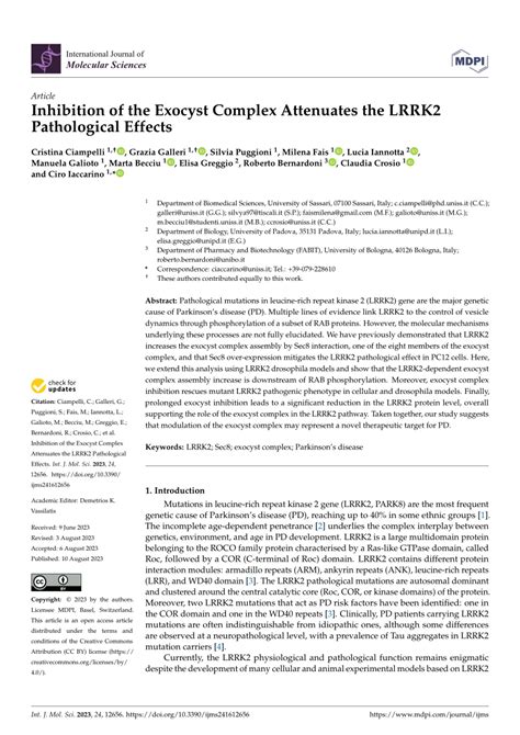 Pdf Inhibition Of The Exocyst Complex Attenuates The Lrrk2 Pathological Effects