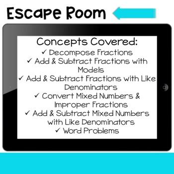 Adding And Subtracting Fractions And Mixed Numbers Digital Escape Room