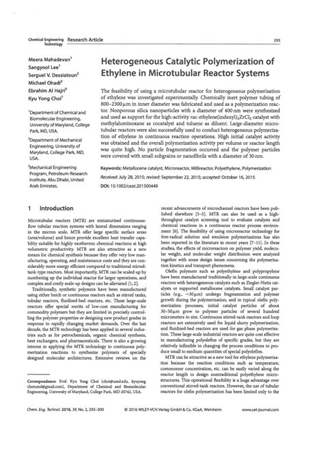 Pdf Heterogeneous Catalytic Polymerization Of Ethylene In Micro Tubular Reactor Systems