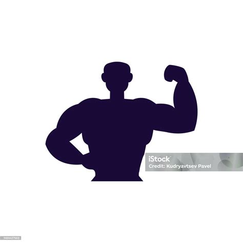 근육질의 강한 남자의 실루엣 흰색 배경에 고립 된 플랫 벡터 일러스트레이션 괴력사에 대한 스톡 벡터 아트 및 기타 이미지