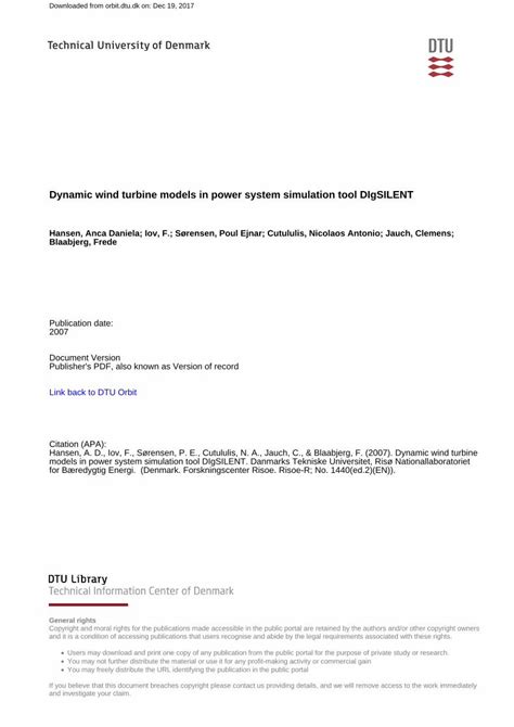 pdf dynamic wind turbine models in power system simulation