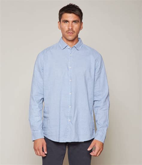 The Qualis Camisa Hombre Lino Algodón Gerry Manga Larga Celeste