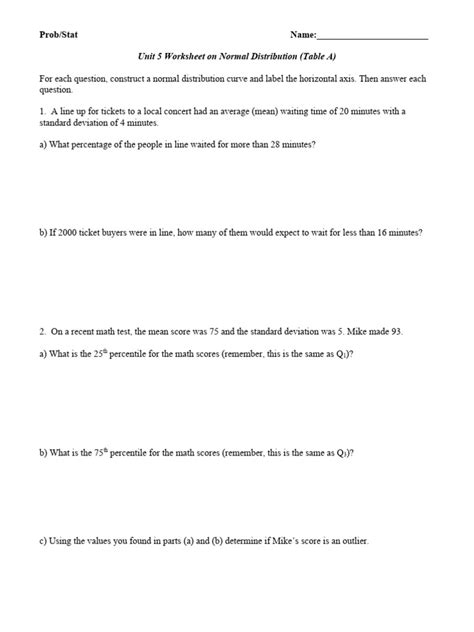 Normal Distribution Worksheet Pdf Floppy Disk Standard Deviation
