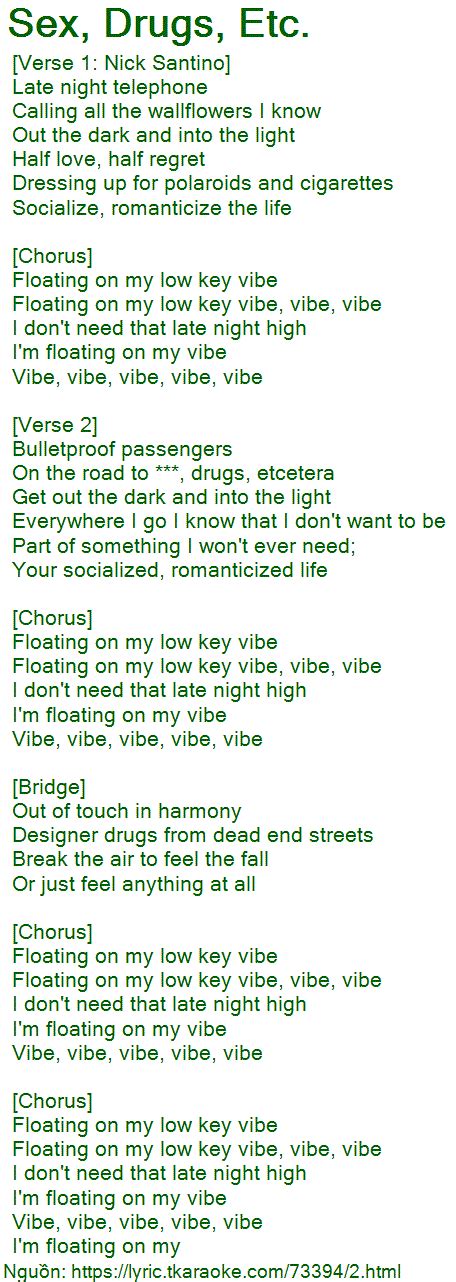 Lời bài hát Sex Drugs Etc có nhạc nghe