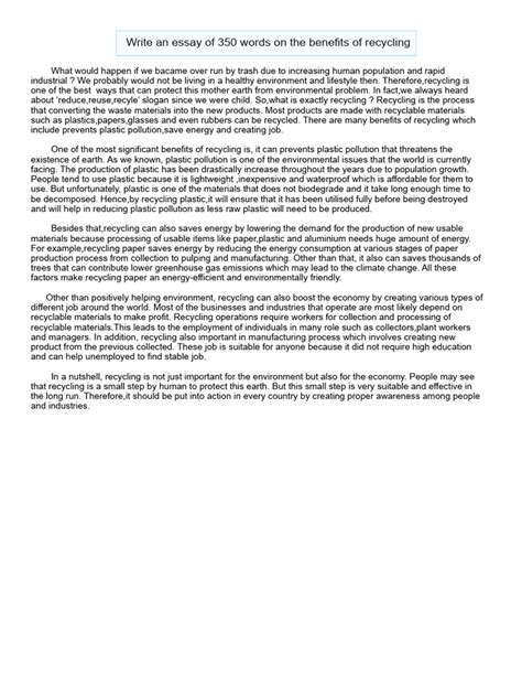 Essay Benefits Of Recycling Pdf Recycling Plastic