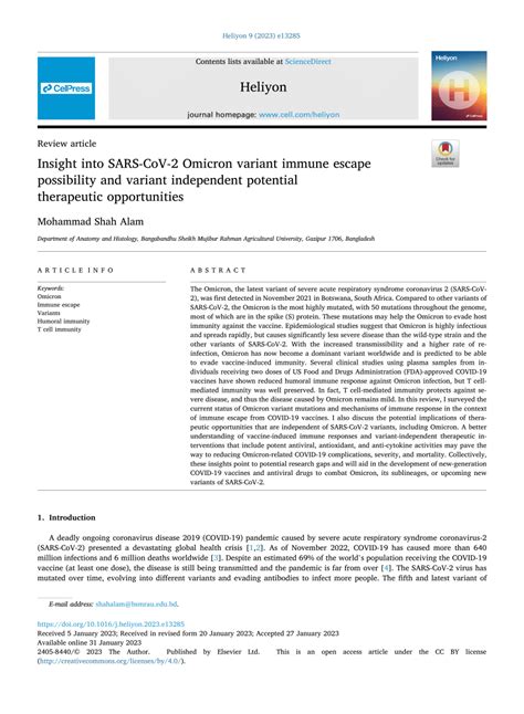Pdf Insight Into Sars Cov 2 Omicron Variant Immune Escape Possibility And Variant Independent