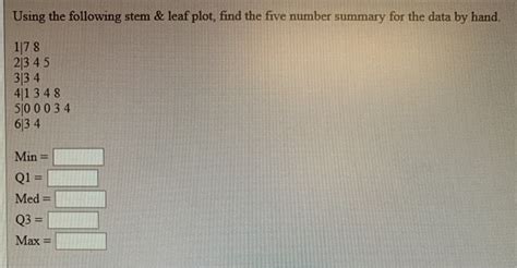 Solved Using The Following Stem Leaf Plot Find The Five Chegg