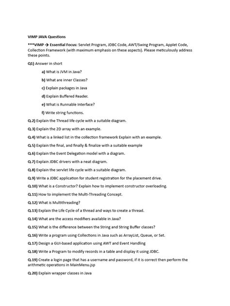 Java Imp Questions Pdf Java Programming Language Class Computer Programming