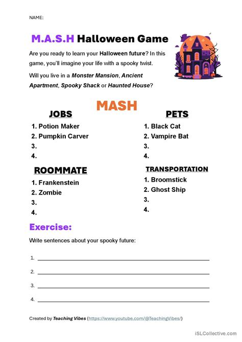 Halloween Mash Game Pen And Paper F English Esl Worksheets Pdf And Doc
