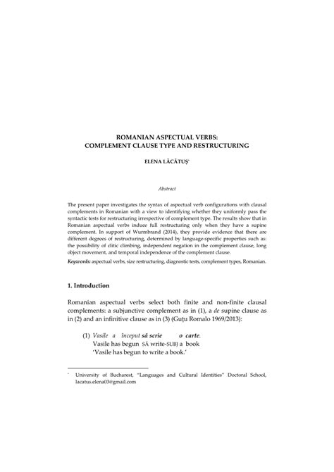 Pdf Romanian Aspectual Verbs Complement Clause Type And Restructuring