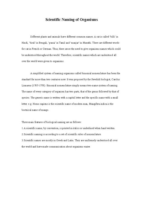 Scientific Naming Of Organisms Scientific Naming Of Organisms