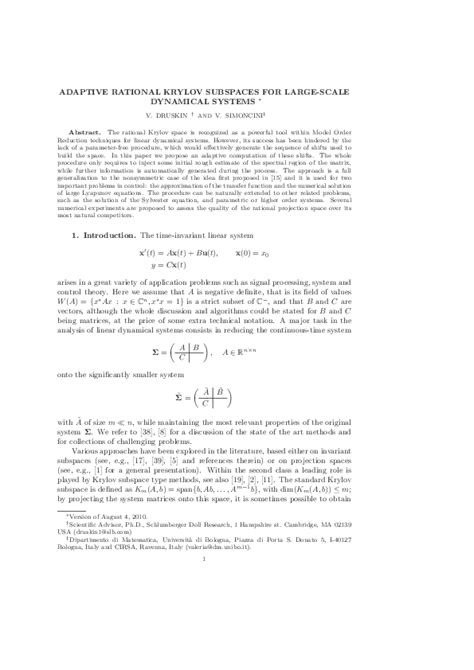 Pdf Adaptive Rational Krylov Subspaces For Large Scale Dynamical Systems