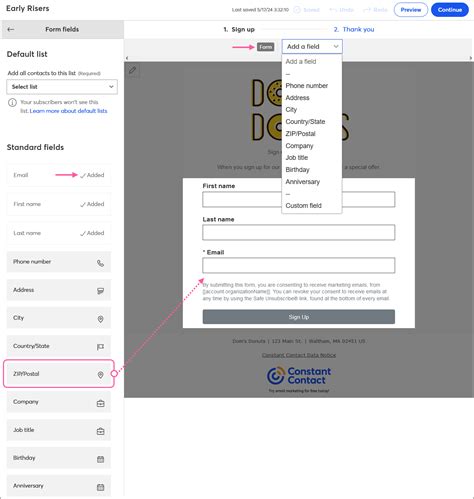 Add Standard Fields Or Custom Fields To A Sign Up Landing Page