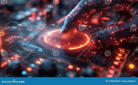 Sky Lighting Up As Futuristic Hand Presses Button On Computer Screen