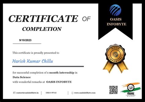 Harish Kumar On Linkedin Oasisinfobyte Internship Certificate Linkedin Datasicence