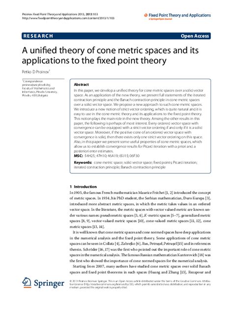 pdf a unified theory of cone metric spaces and its applications to