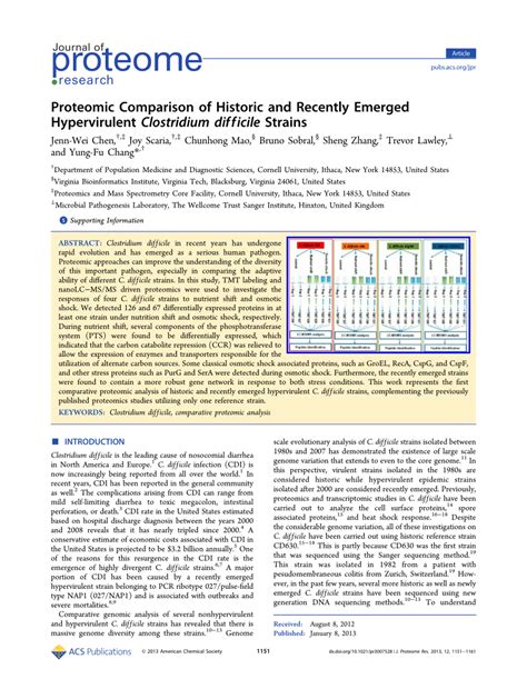 Pdf Proteomic Comparison Of Historic And Recently Emerged Hypervirulent Clostridium Difficile