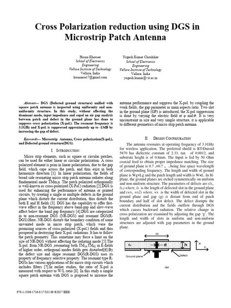 Cross Polarization Reduction Using Dgs In Microstrip Patch Antenna Conf