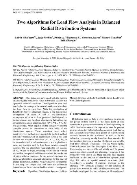 Pdf Two Algorithms For Load Flow Analysis In Balanced Radial