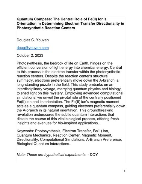 Pdf Quantum Compass The Central Role Of Feii Ions Orientation In Determining Electron