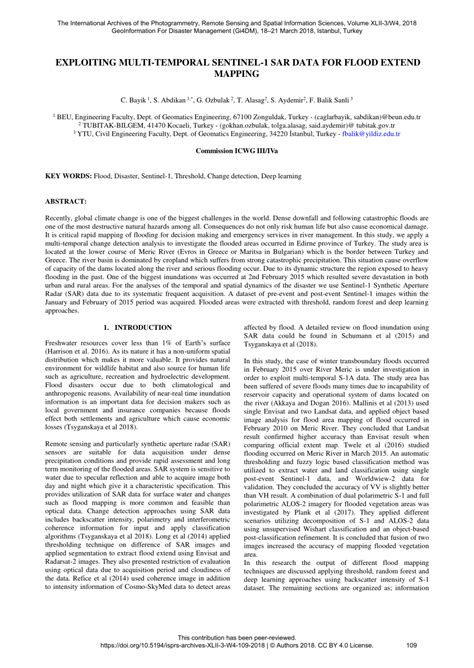 PDF EXPLOITING MULTI TEMPORAL SENTINEL SAR DATA FOR FLOOD EXTEND MAPPING