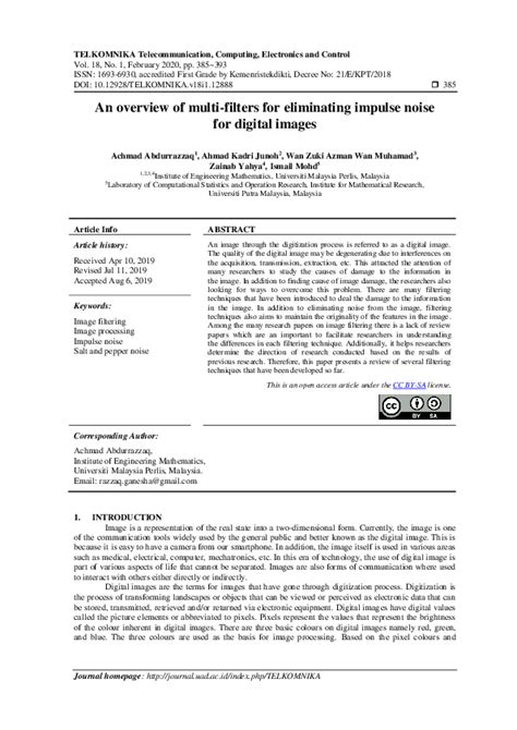 Pdf An Overview Of Multi Filters For Eliminating Impulse Noise For Digital Images