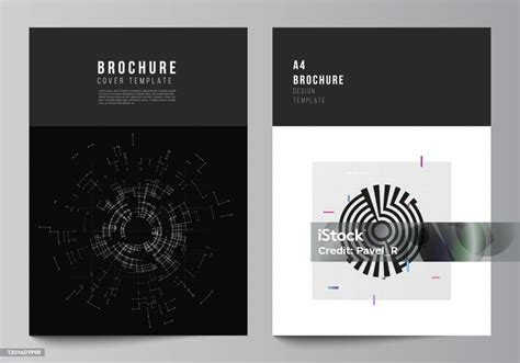 브로셔 전단지 레이아웃 소책자 커버 디자인 책 디자인에 대한 A4 커버 디자인 템플릿의 벡터 레이아웃 블랙 컬러 기술 배경 과학
