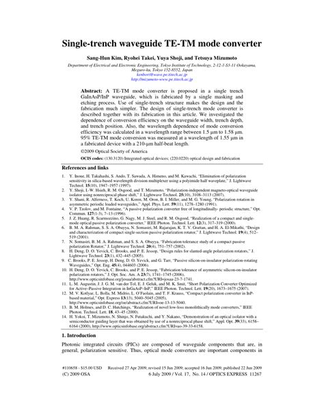 Pdf Single Trench Waveguide Te Tm Mode Converter