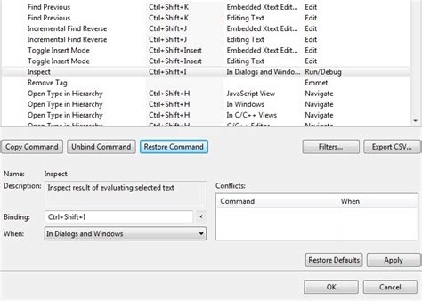 Android Eclipse Lost Shortcut For Inspect While Debugging Ctrl Shift I Stack Overflow