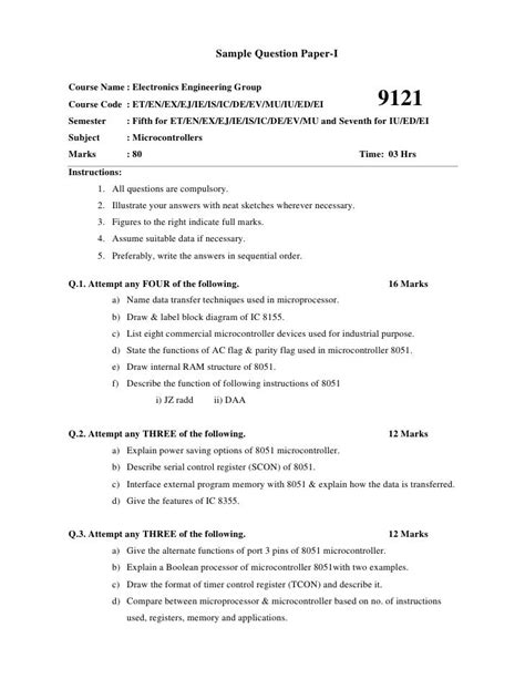 Microcontrollers 80 Marks Sample Question Paper