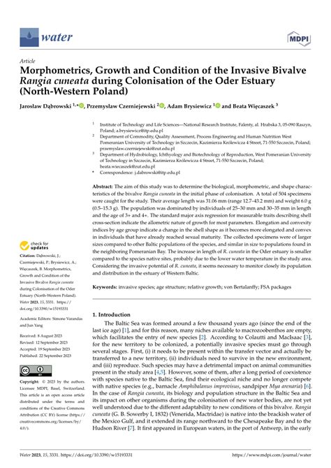 Pdf Morphometrics Growth And Condition Of The Invasive Bivalve