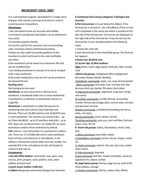 Micro Soft Excel 2007 Its Lecture Notes Microsoft Excel 2007 It Is