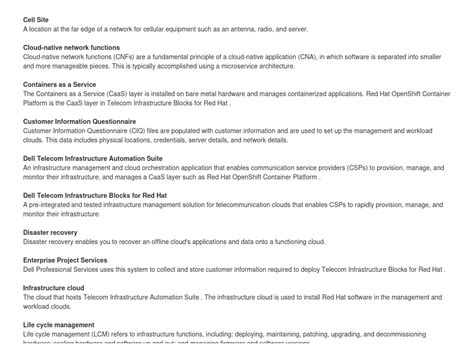 Terminology Dell Telecom Infrastructure Blocks For Red Hat 4 0 Architecture Guide Dell