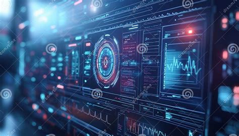 Futuristic Screen Showing Data Analysis Graphs And Charts Displaying On Digital Interface Stock