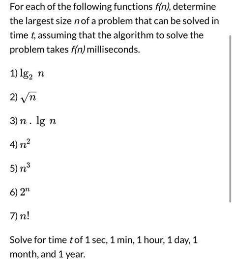 solved for each of the following functions f n determine