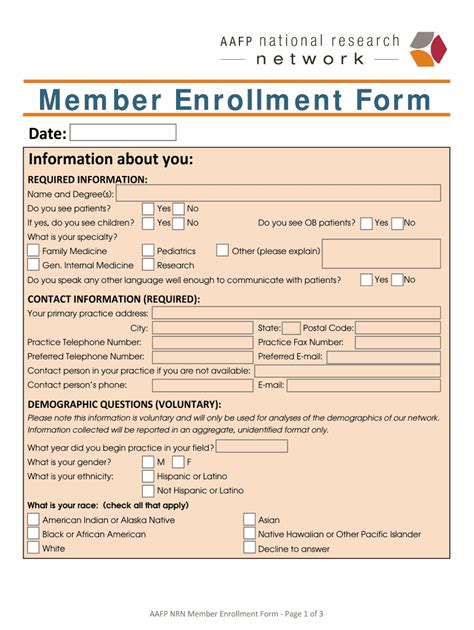 Fillable Online Aafp Aafp National Research Network Member Enrollment Form The Aafp Nrn S