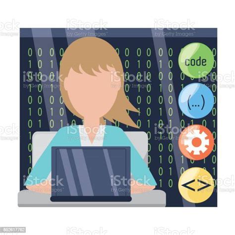 Web Developer Working On Computer Programming Coding Stock Illustration